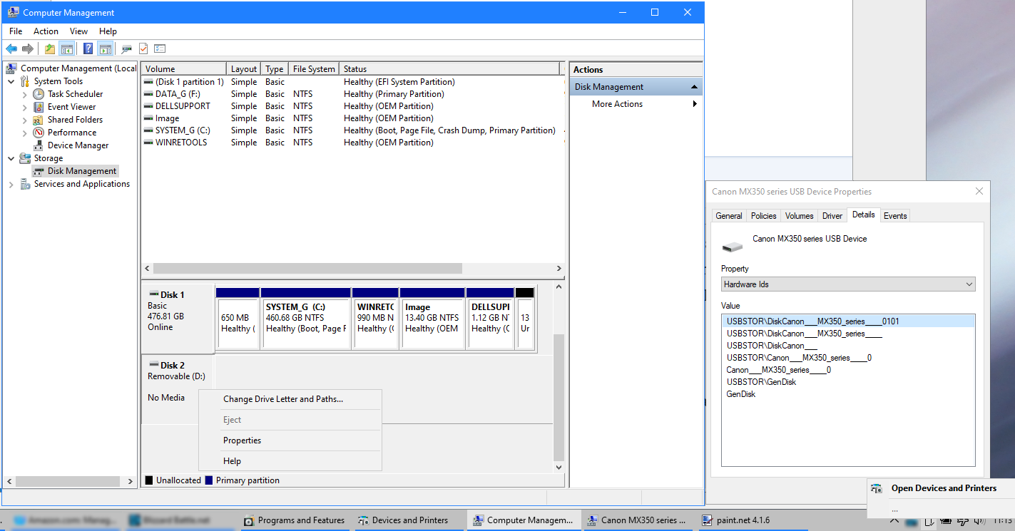 MX350 printer creates extra drive letter when atta... - Canon Community