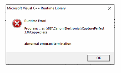 Runtime Error scanning wtih Cpature perfect 3.0 on... - Canon Community