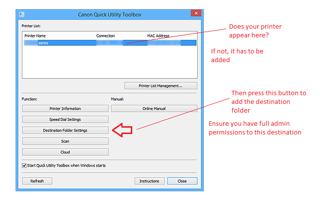 Solved: Cannot setup the network destination folder for sc... - Canon ...