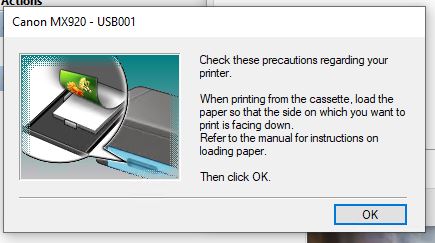 Bug: Precaution Dialog shows up on print server in... - Canon Community