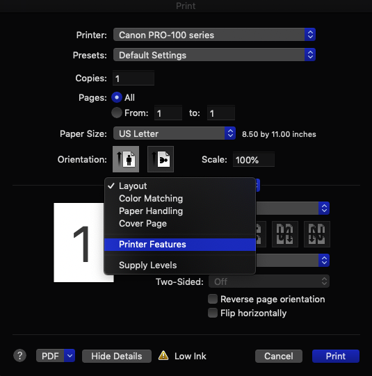 Pixma Pro-100 driver features missing? - Canon Community
