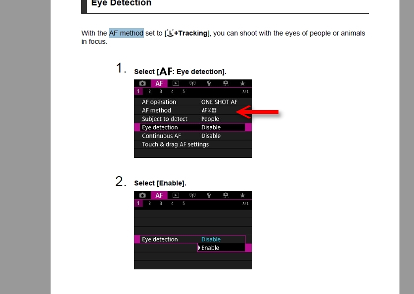 Canon R5, AF Method, Eye Detection - Canon Community