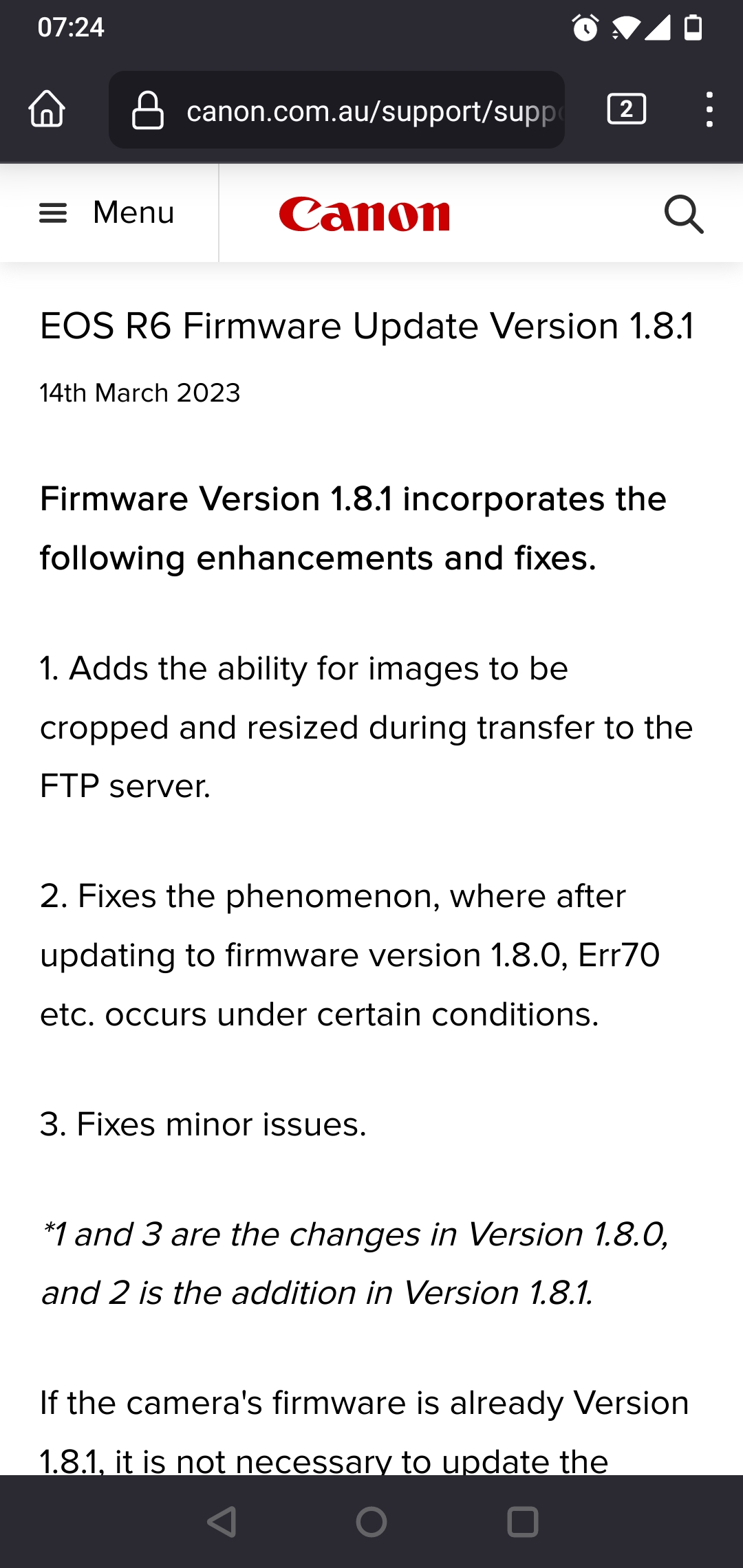 R6 Firmware 1.8.0 Causing Error 70 - Canon Community