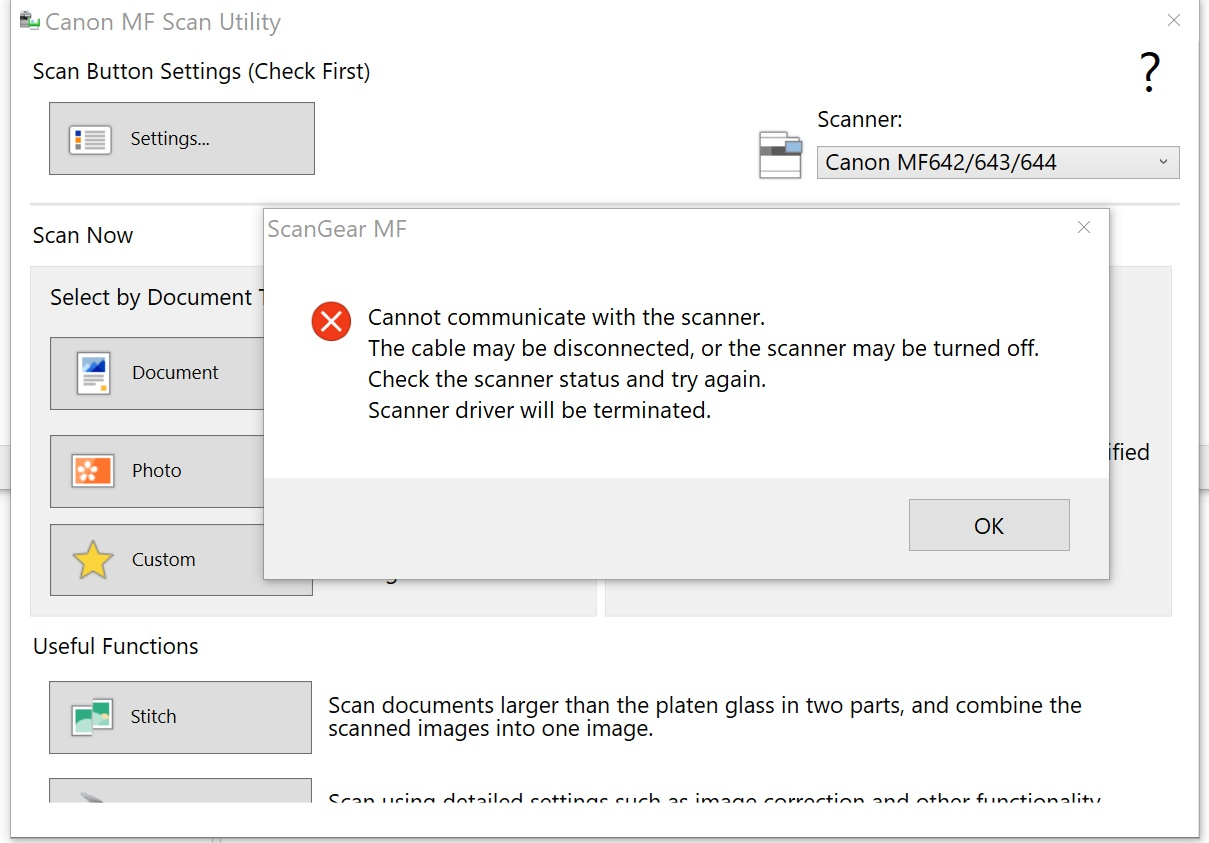 imageCLASS MF642Cdw scanning over network? - Canon Community