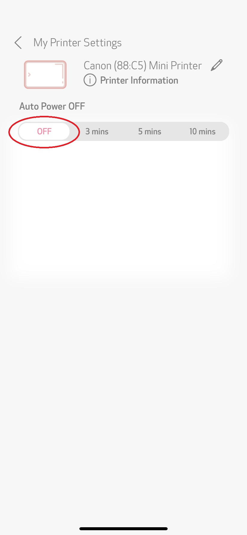 Ivy Mini printer, no option for auto shut off - Canon Community