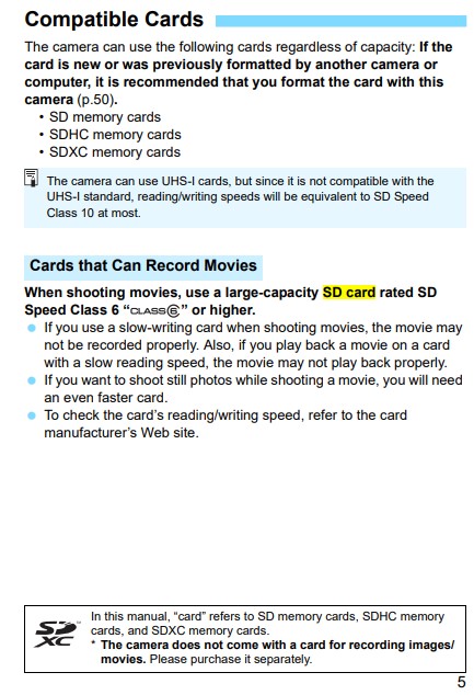 SD/memory cards for Canon EOS Rebel T5 - Canon Community