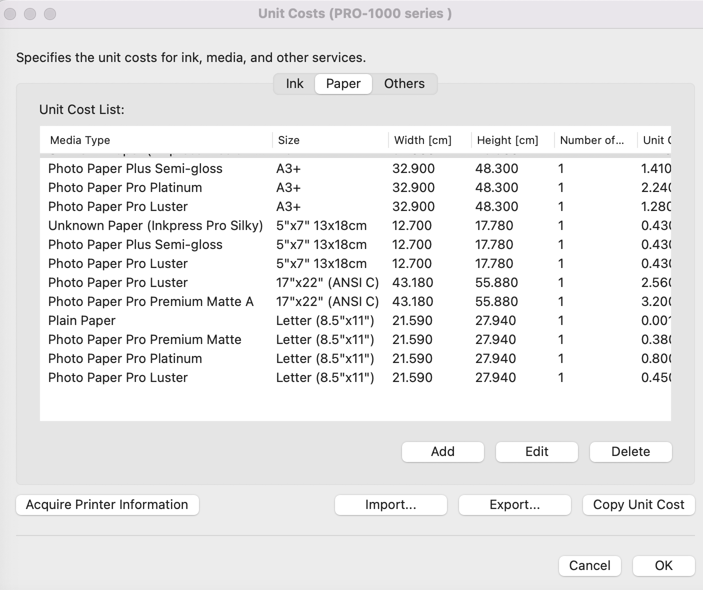 Accounting manager does not calculate costs - Canon Community