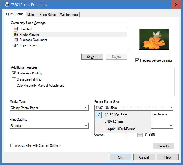 Pixma TS205: Print photo of specific size - Canon Community