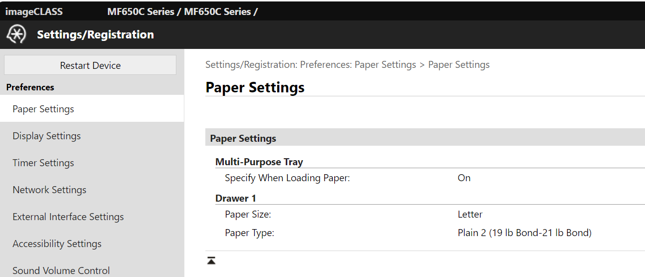 imageCLASS MF743Cdw - setting up the default paper... - Canon Community