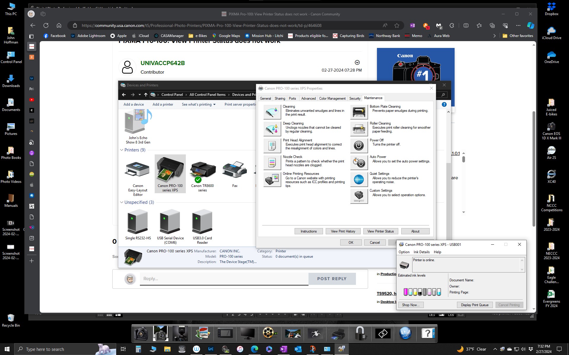 PIXMA Pro-100: View Printer Status does not work - Canon Community