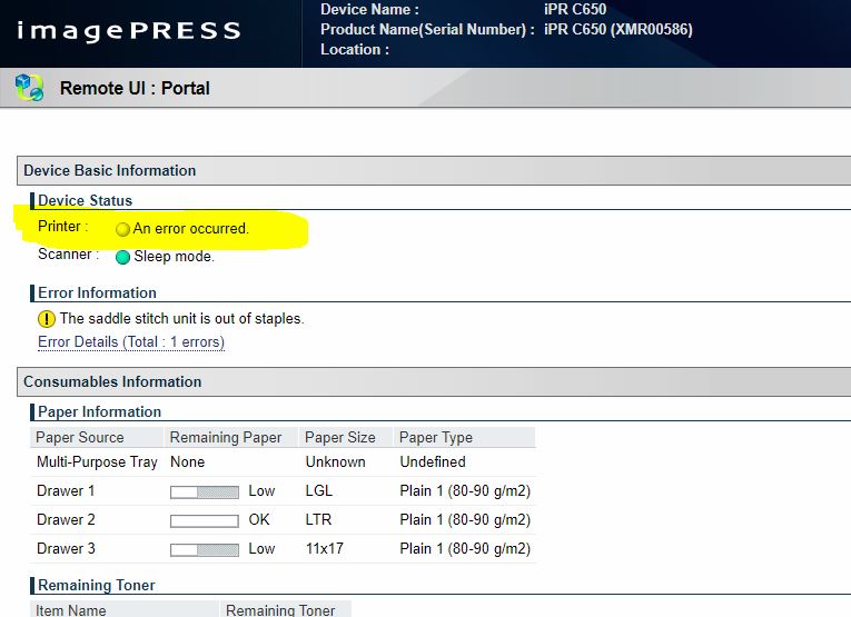 Re: imagePRESS C650 - Unable to Print via Network - Canon Community