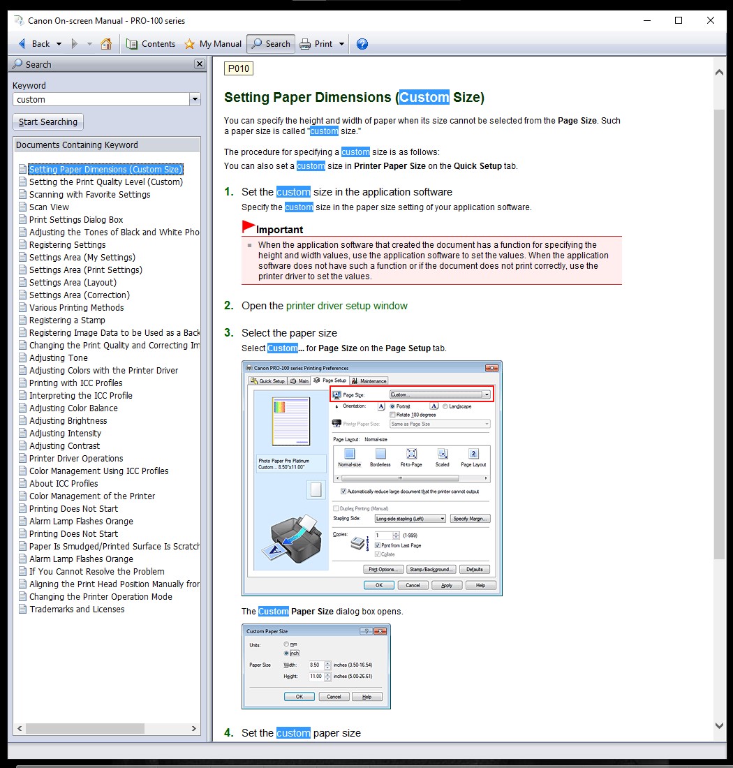 Re: Printing custom paper size on Pixma Pro 100 - Canon Community