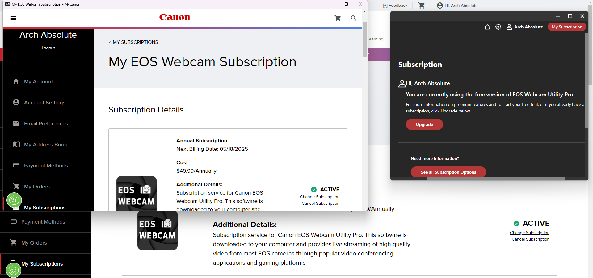 EOS Webcam Utility Pro stopped seeing subscription... - Canon Community