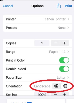 Landscape mode on PIXMA TR4720 via iPad - Canon Community
