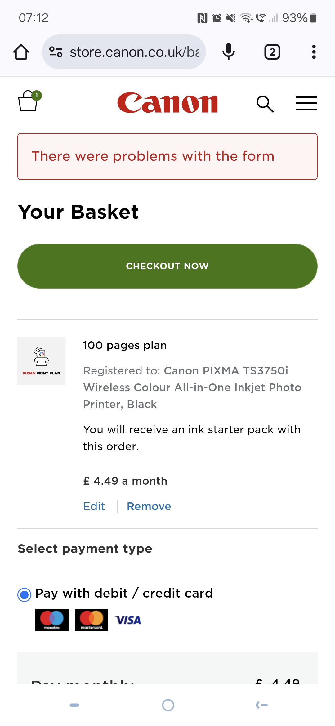 Error message when signing up for PIXMA Print Plan - Canon Community