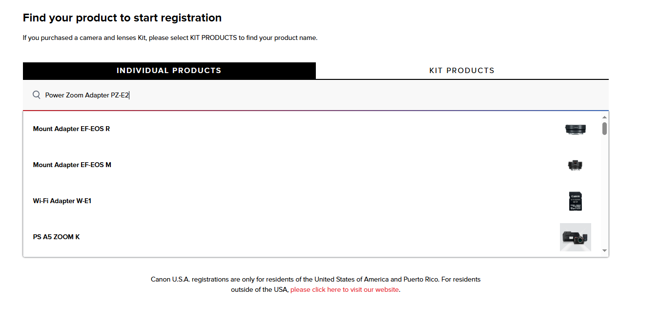 Cannot Register Power Zoom Adapter PZ-E2 - Canon Community
