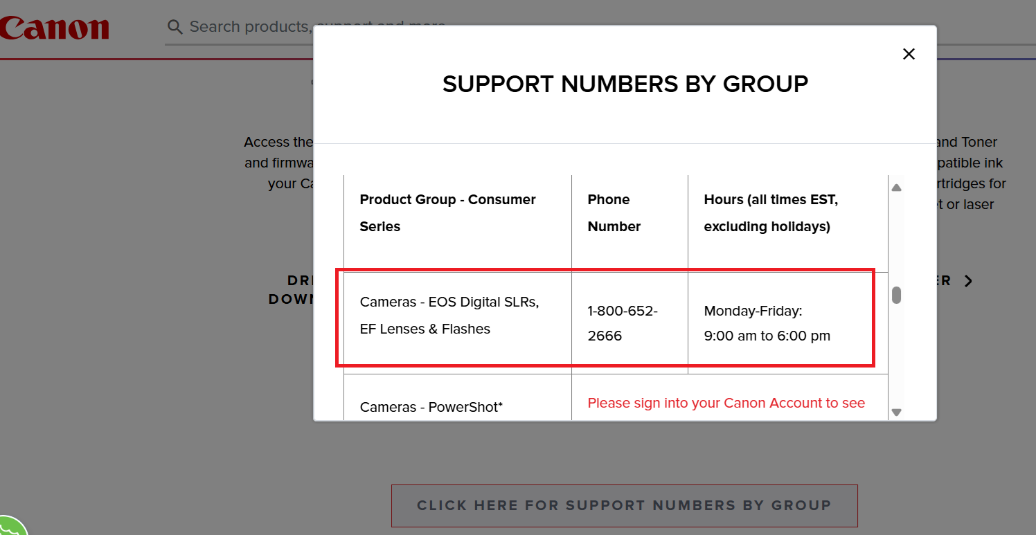 Canon Support Phone number? - Canon Community