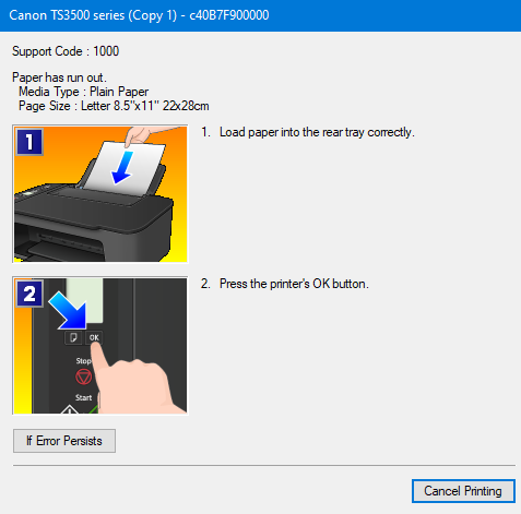 PIXMA TS3500 shows error codes, won't accept paper - Canon Community