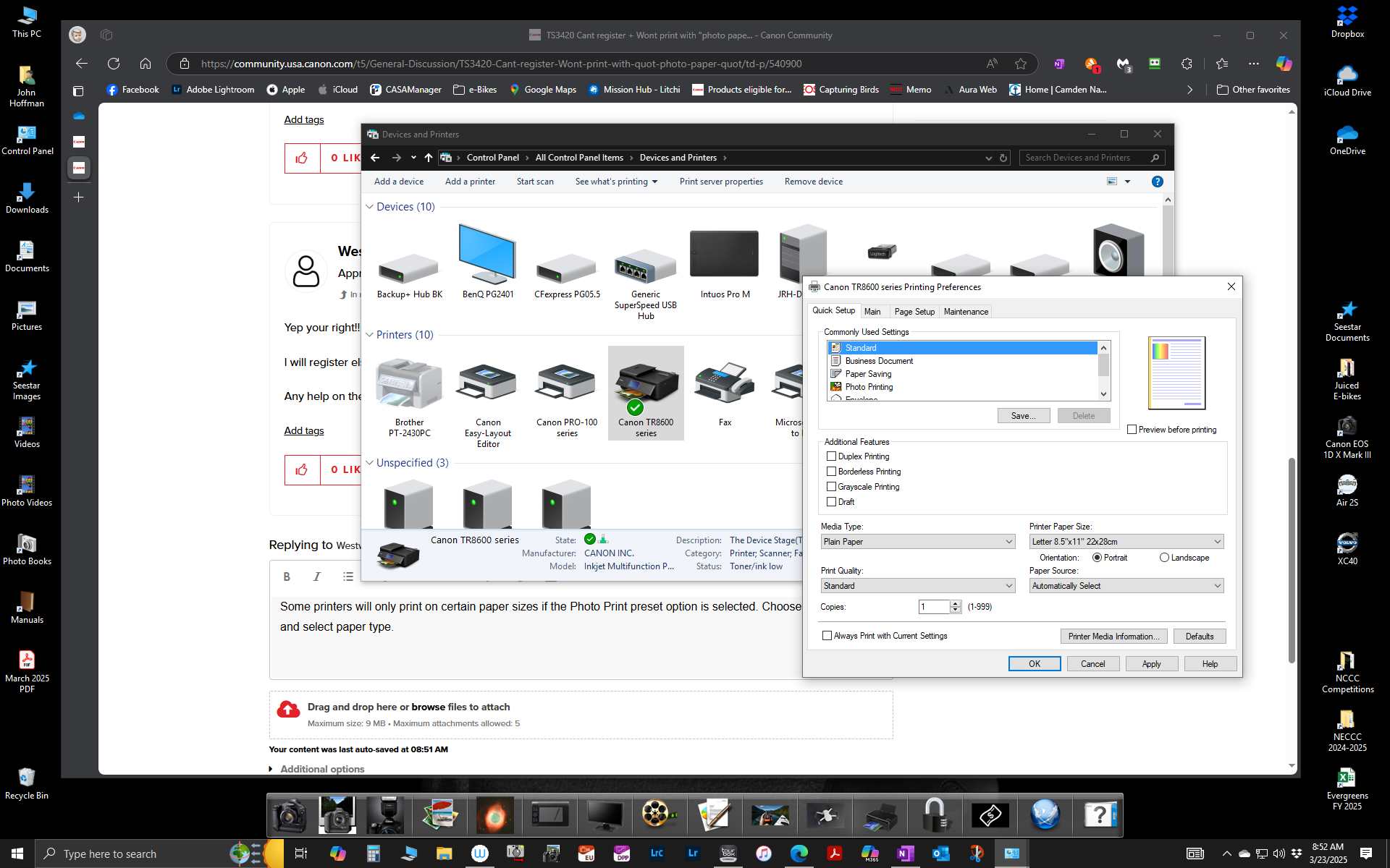 TS3420 Cant register + Wont print with "photo pape... - Canon Community