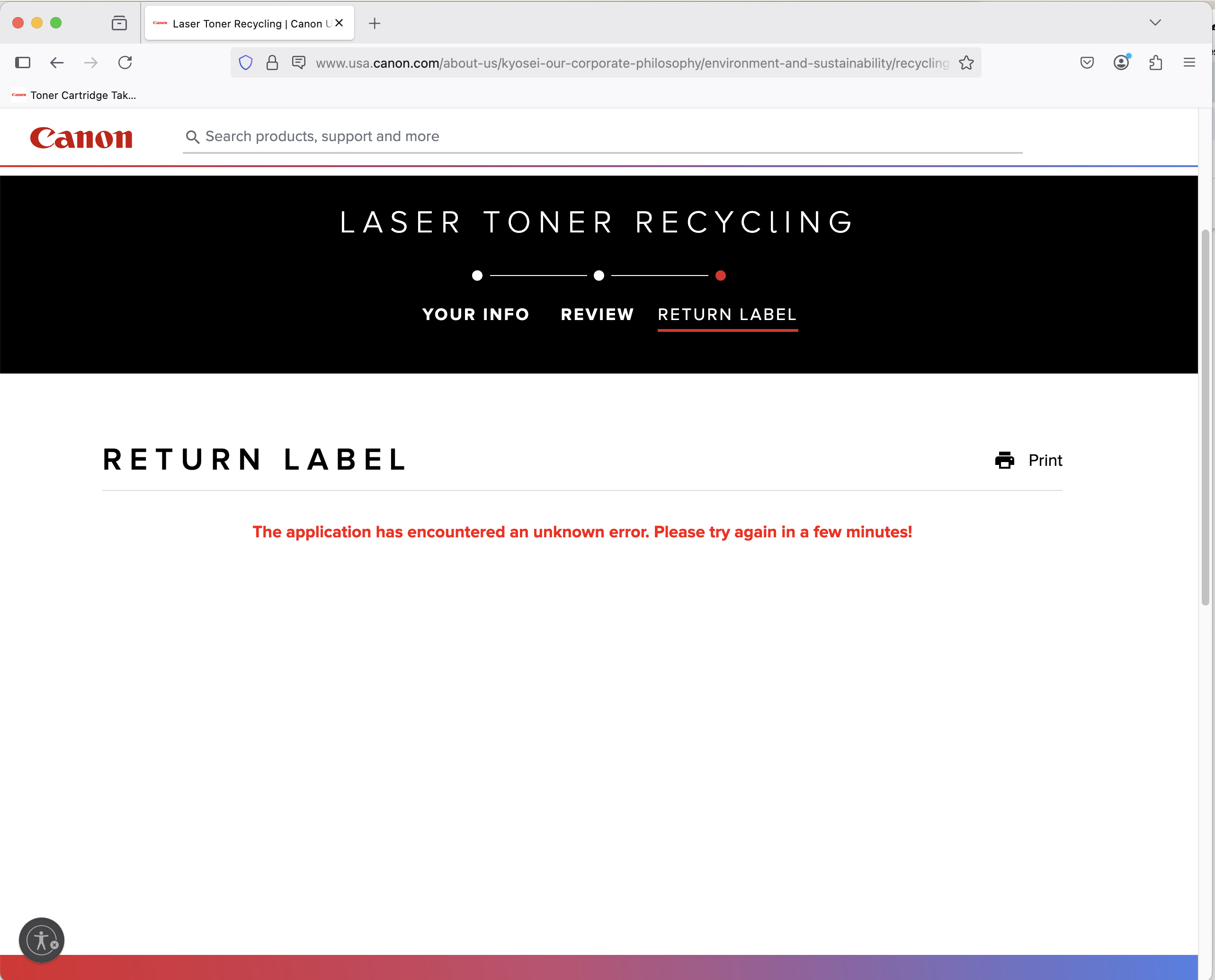 Return Label Needed for Toner Recycling - Canon Community