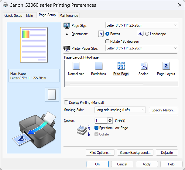 PIXMA G3060 Paper size message when I try to print... - Canon Community