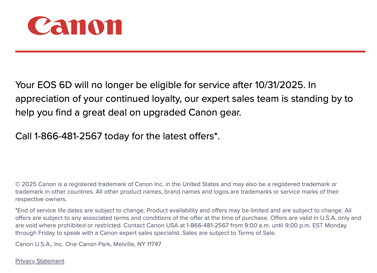Canon EOS 6D - End of service 10/31/25 - Canon Community